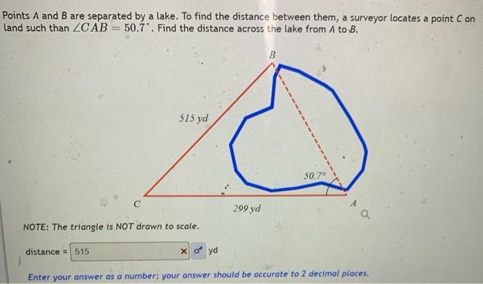 Solved Points A and B are separated by a lake. To find the | Chegg.com