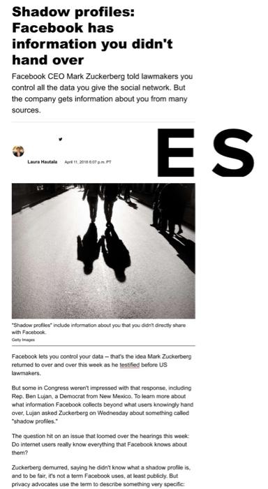 Solved read Shadow profiles: Facebook has information you | Chegg.com