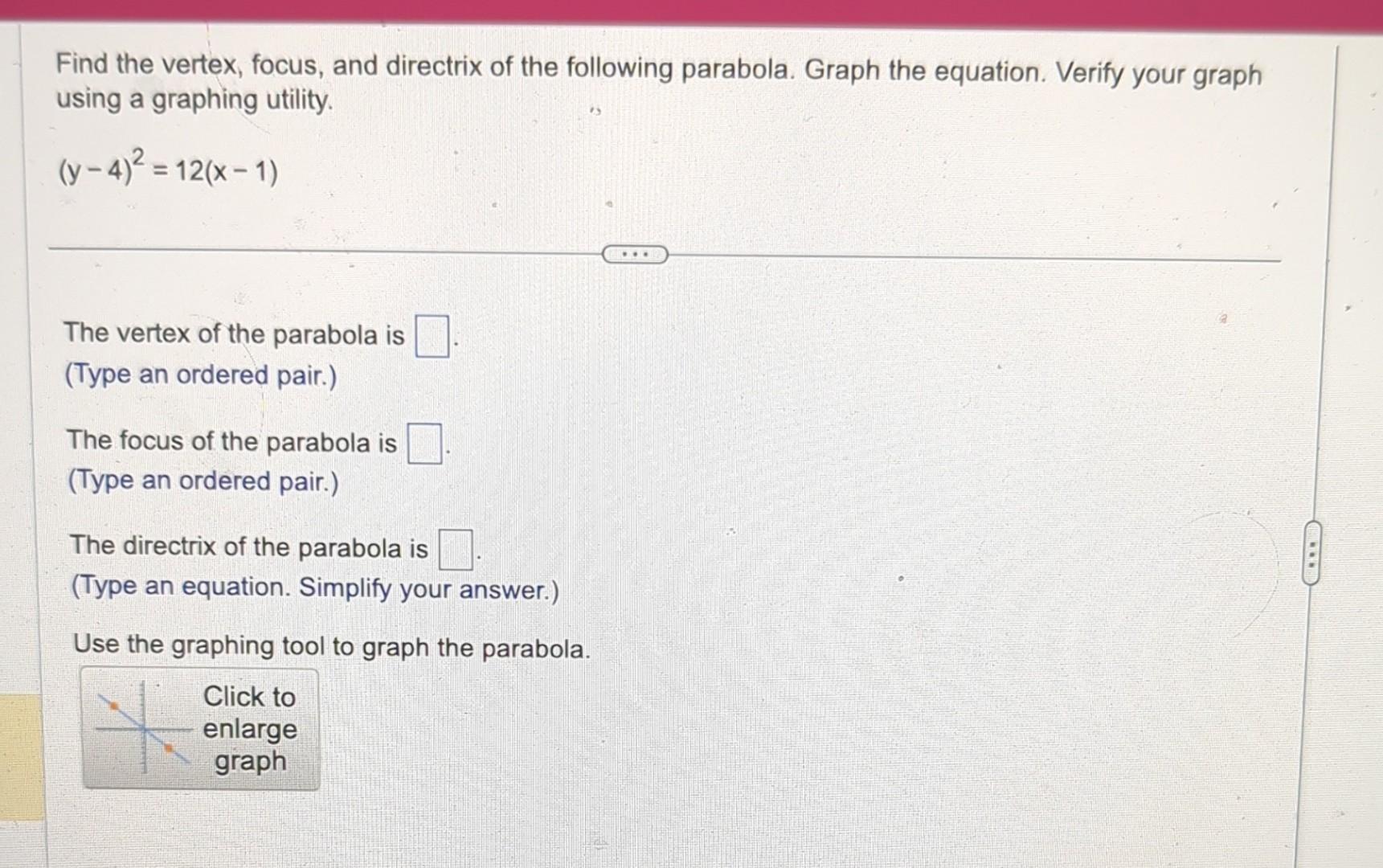 Solved Find the vertex, focus, and directrix of the | Chegg.com