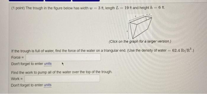 Solved (1 point) The trough in the figure below has width w | Chegg.com