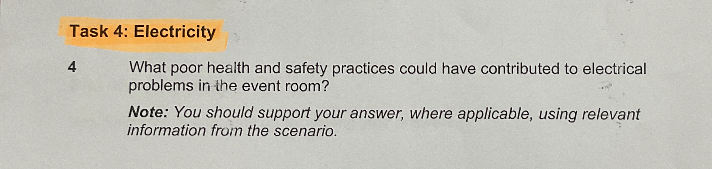 Solved Task 4: Electricity4 ﻿What poor health and safety | Chegg.com
