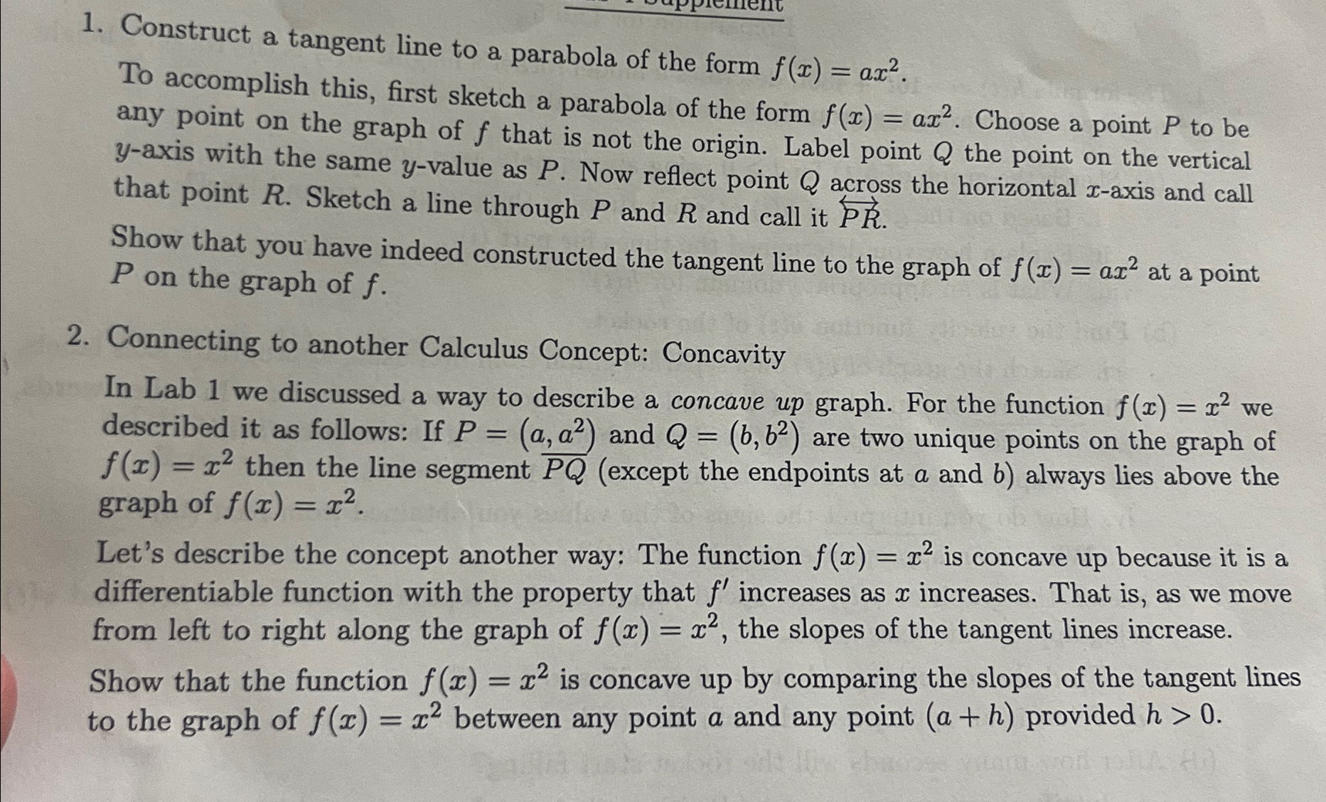 Solved Construct a tangent line to a parabola of the form | Chegg.com