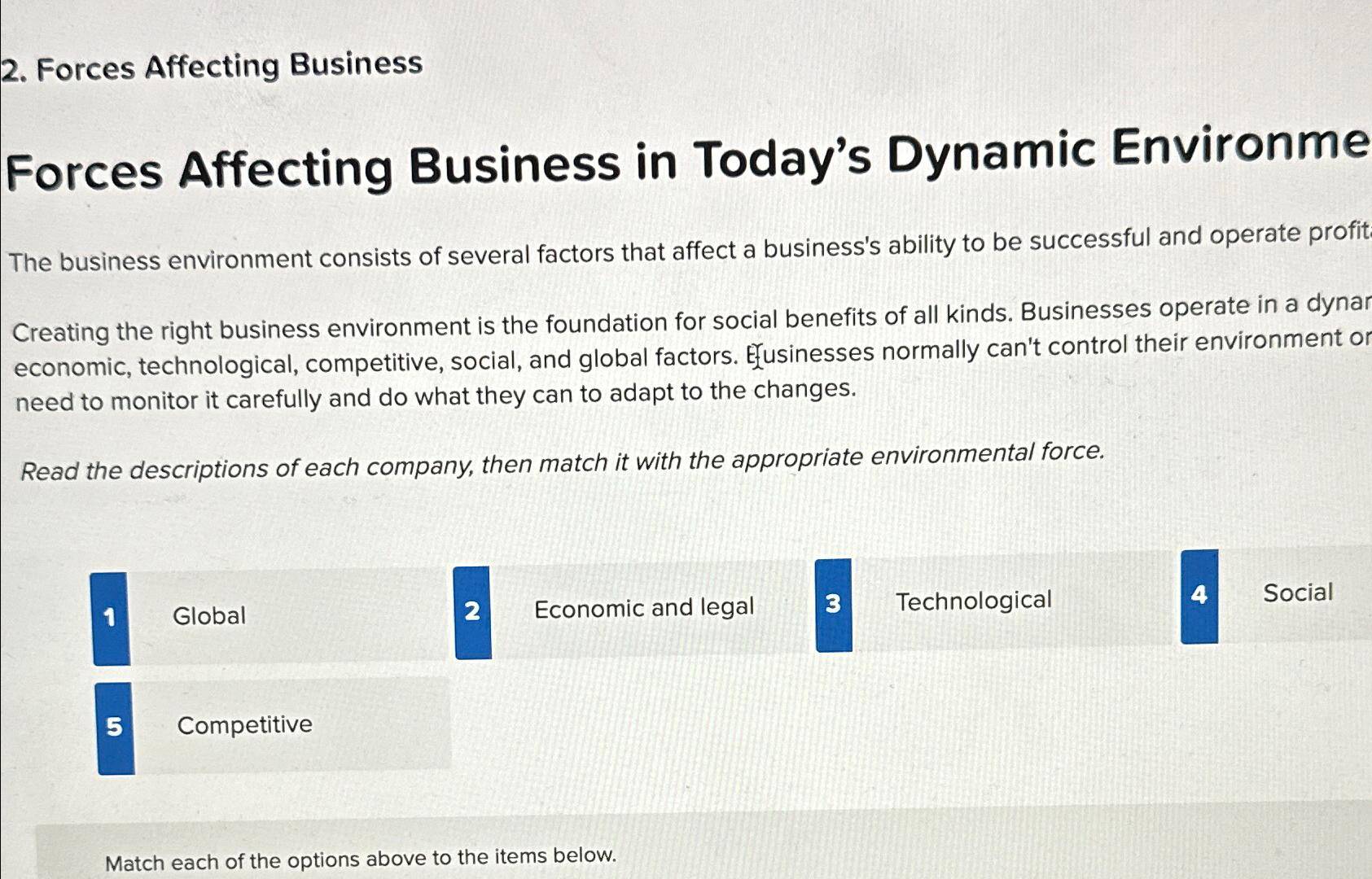 Solved Forces Affecting BusinessForces Affecting Business in | Chegg.com