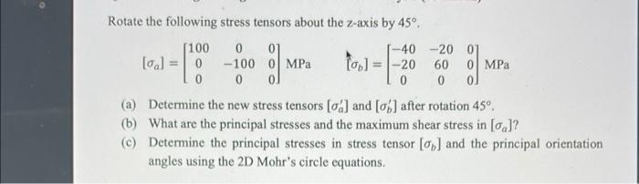 Solved Rotate the following stress tensors about the z-axis | Chegg.com