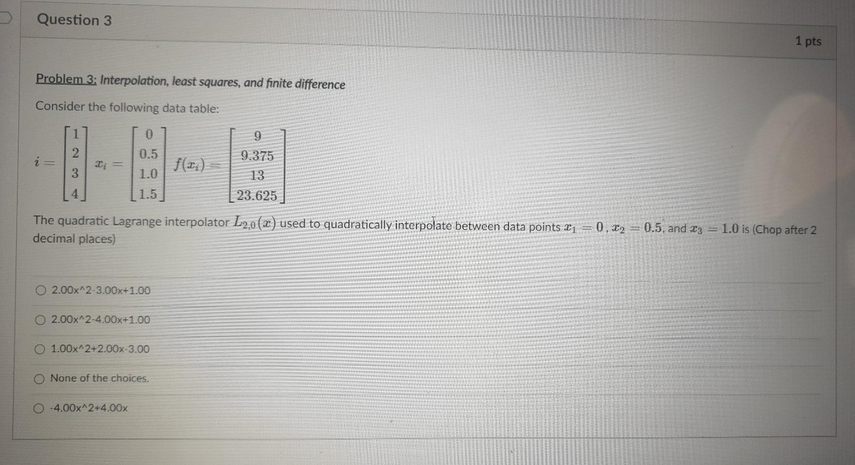 Solved 1 pts Problem 1: Interpolation, least squares, and | Chegg.com