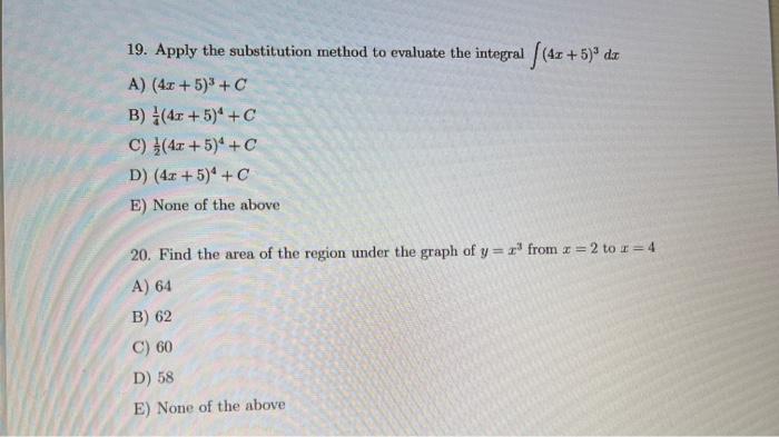 Solved 19. Apply the substitution method to evaluate the | Chegg.com