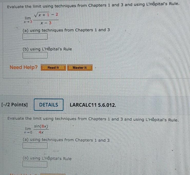 Solved Evaluate the limit using techniques from Chapters 1 | Chegg.com