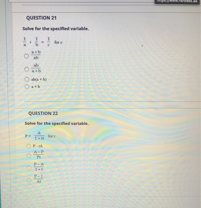 Solved HlLps:/www.naldees.ae QUESTION 21 Solve for the | Chegg.com