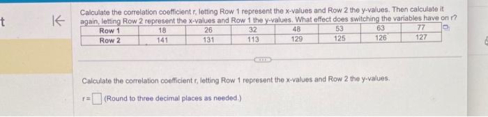 Solved Calculate the correlation coefficient r, letting Row | Chegg.com