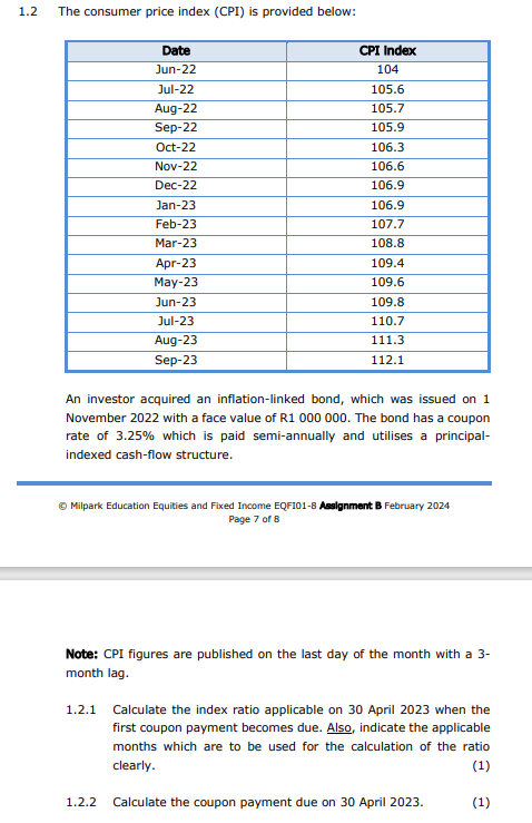 Solved 1.2 ﻿The consumer price index (CPI) ﻿is provided | Chegg.com