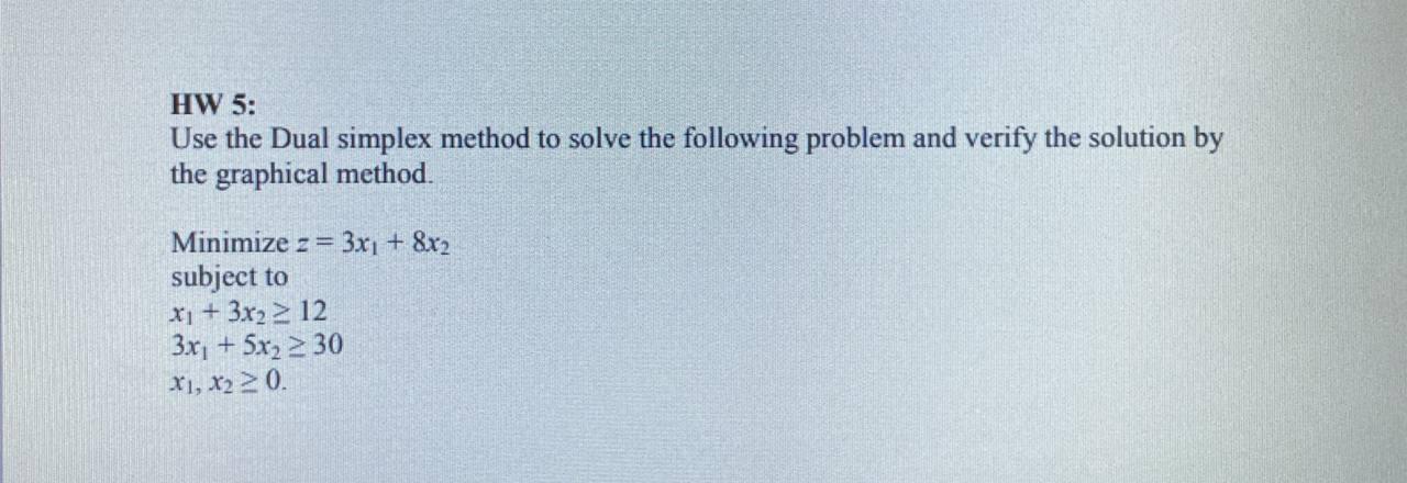 Solved HW 5: Use the Dual simplex method to solve the | Chegg.com
