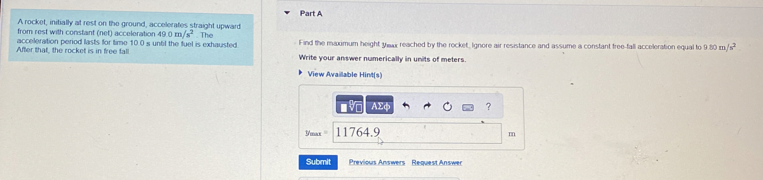 Solved A rocket, initially at rest on the ground, | Chegg.com