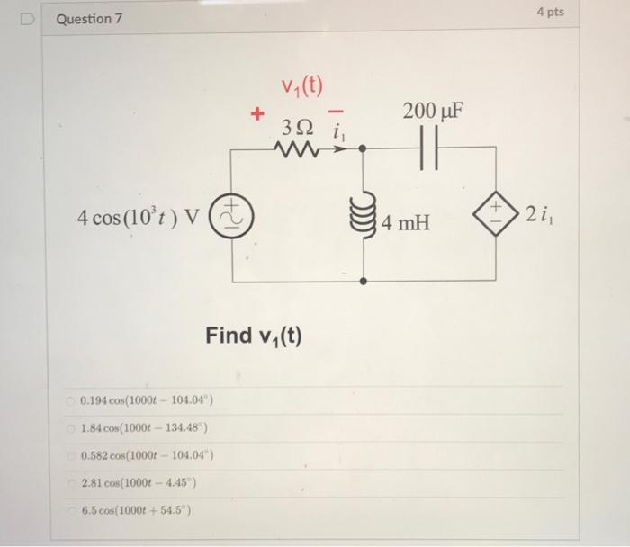 Solved Find v1(t) 0.194cos(1000t−104.04∘) | Chegg.com