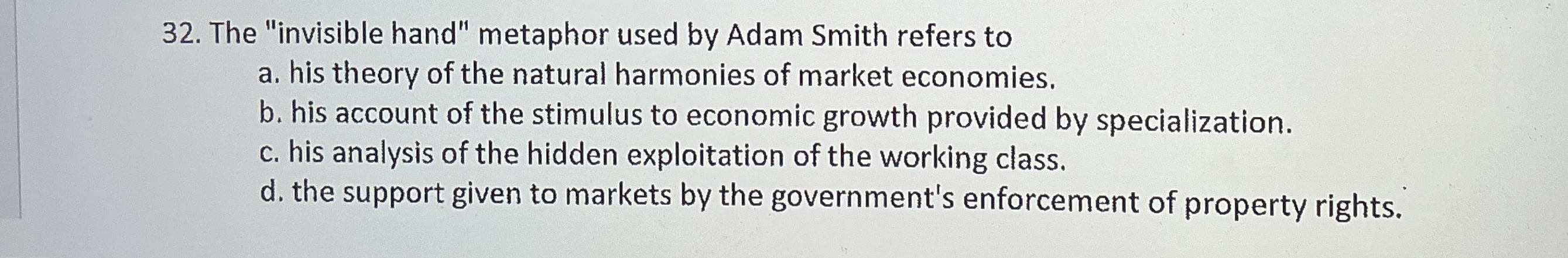 Solved The "invisible hand" metaphor used by Adam Smith | Chegg.com