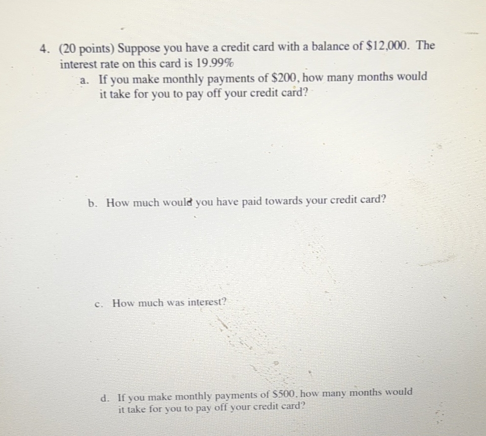 Solved ( 20 ﻿points) ﻿Suppose you have a credit card with a | Chegg.com