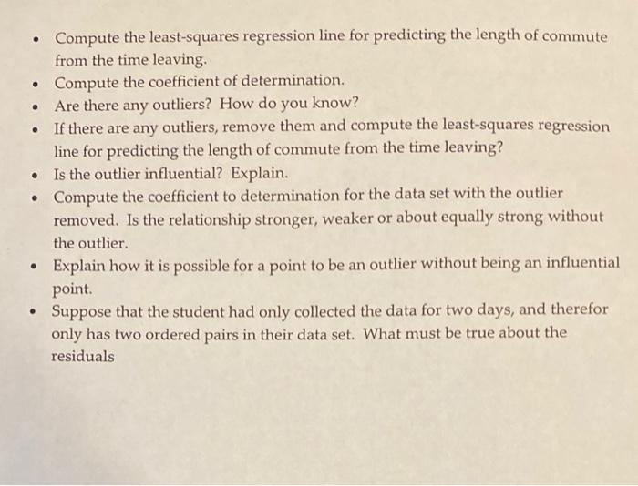 Solved - Compute the least-squares regression line for | Chegg.com