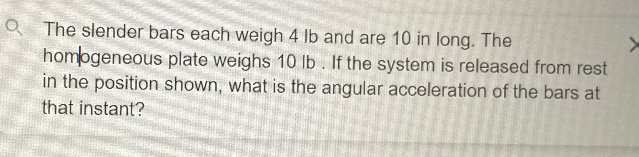Solved The slender bars each weigh 4lb ﻿and are 10in ﻿long. | Chegg.com