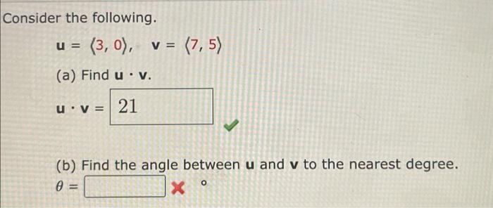 Solved Find the angle between u and v to the nearest degree | Chegg.com