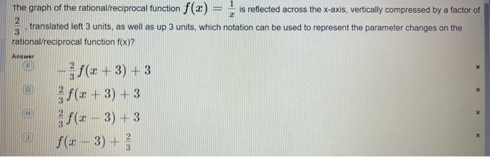 Solved The graph of the rational/reciprocal function f(x) = | Chegg.com
