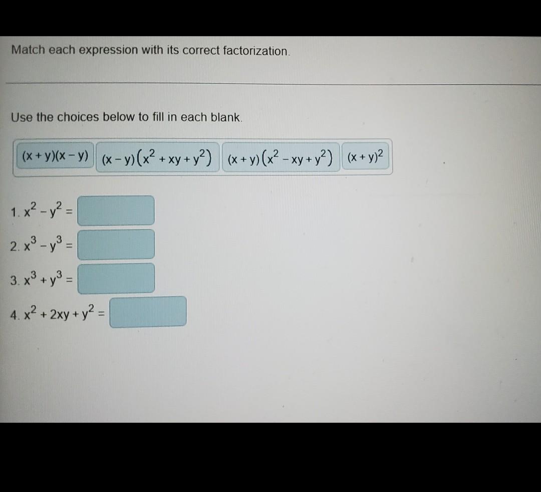 Solved Match each expression with its correct factorization. | Chegg.com