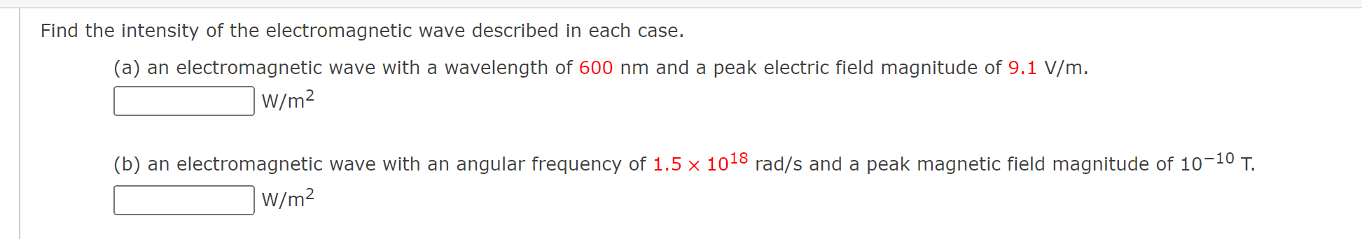 Solved Find the intensity of the electromagnetic wave | Chegg.com