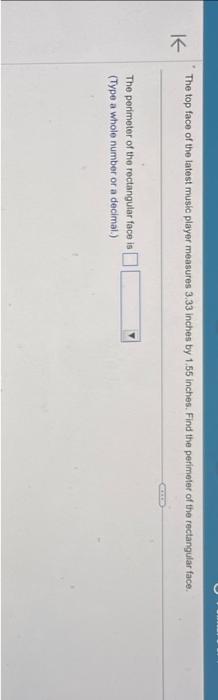 Solved The top face of the latest music player measures 3.33 | Chegg.com