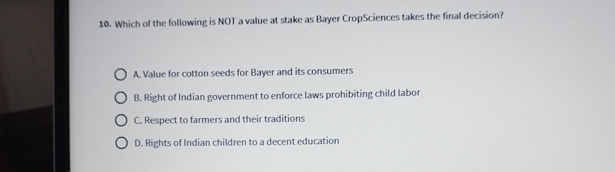 Solved Which of the following is NOT a value at stake as | Chegg.com