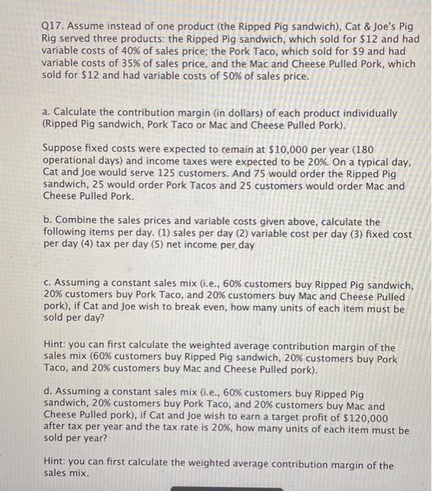 Solved Q17. Assume instead of one product (the Ripped Pig | Chegg.com