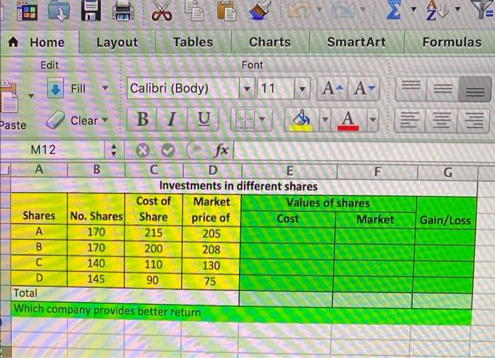 Solved 8 2 Σ' έν Y SmartArt Formulas Home Layout Tables | Chegg.com