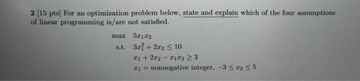 2 [15 pts] For an optimization problem below, state | Chegg.com