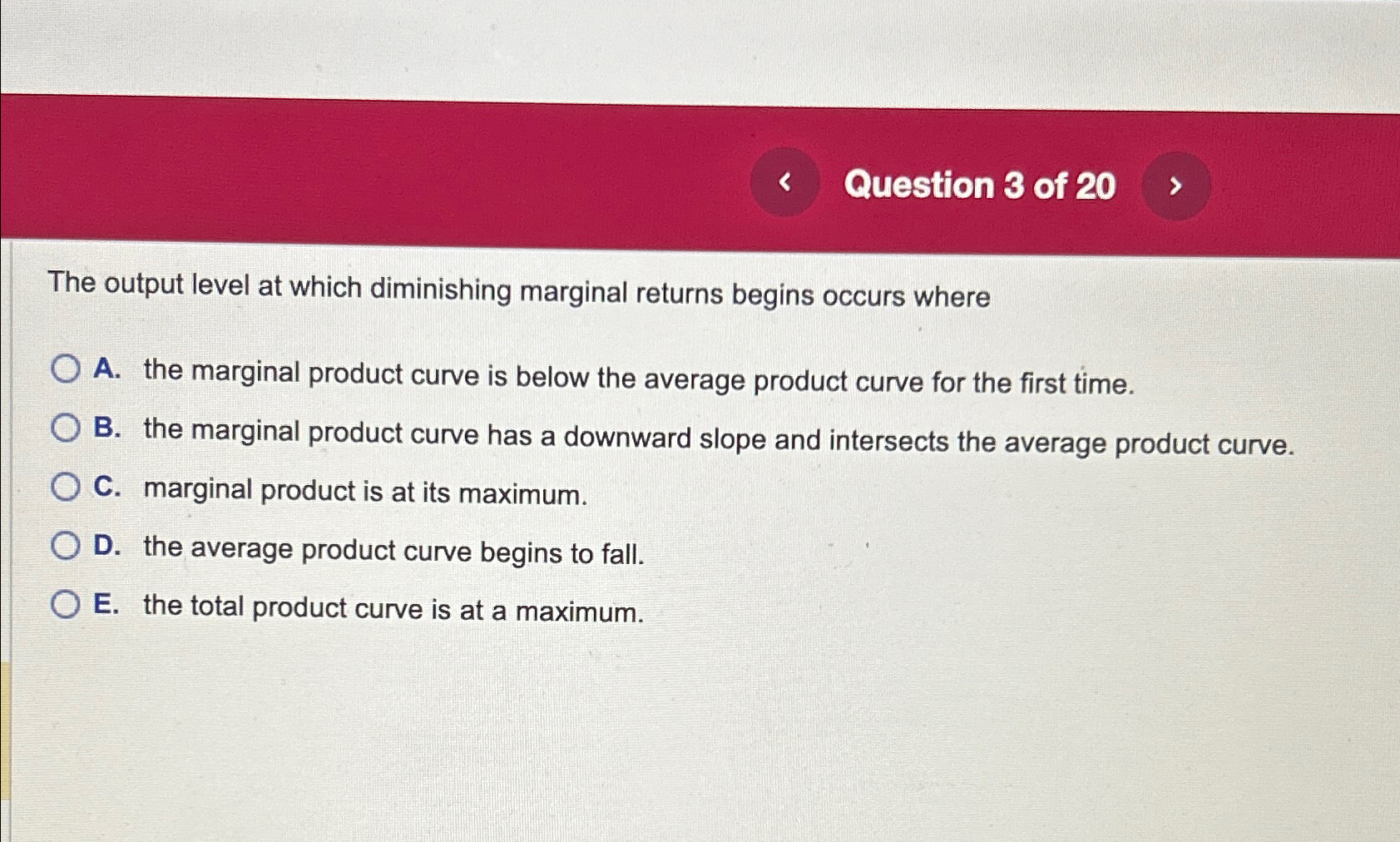 Solved Question 3 ﻿of 20The output level at which | Chegg.com