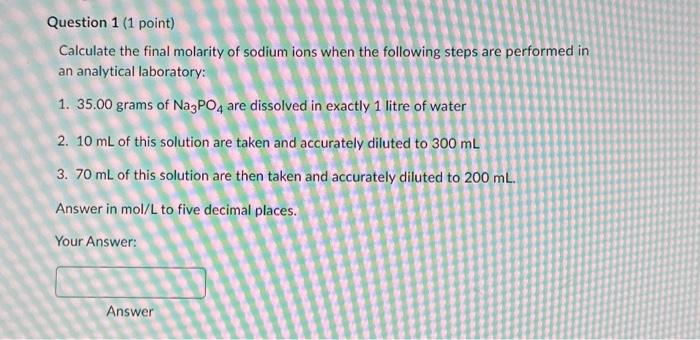Solved Calculate the final molarity of sodium ions when the | Chegg.com