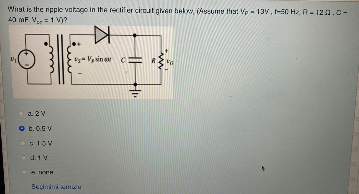 Solved What is the ripple voltage in the rectifier circuit | Chegg.com