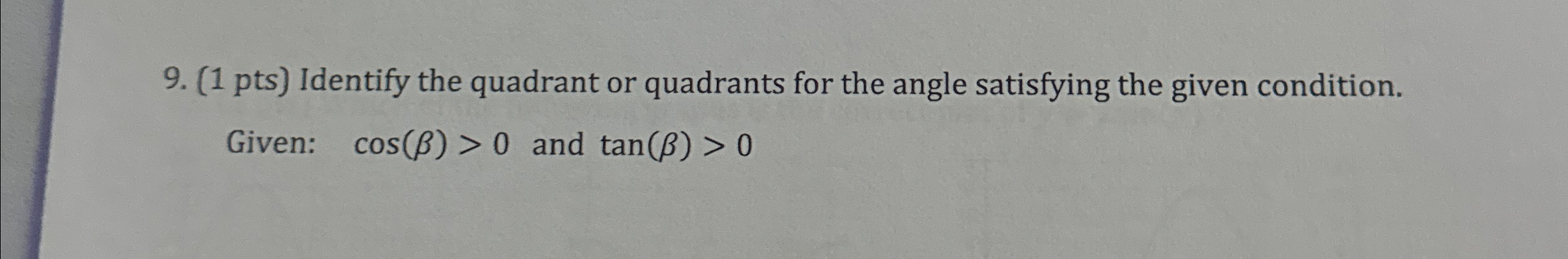 Solved (1 ﻿pts) ﻿Identify the quadrant or quadrants for the | Chegg.com