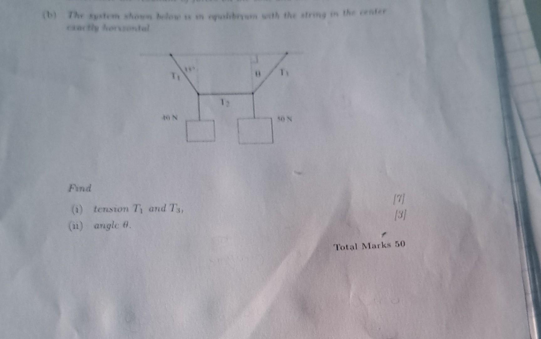 Solved Find (i) tenszon T1 and T3, (ii) angle θ.(c) ABCD is | Chegg.com
