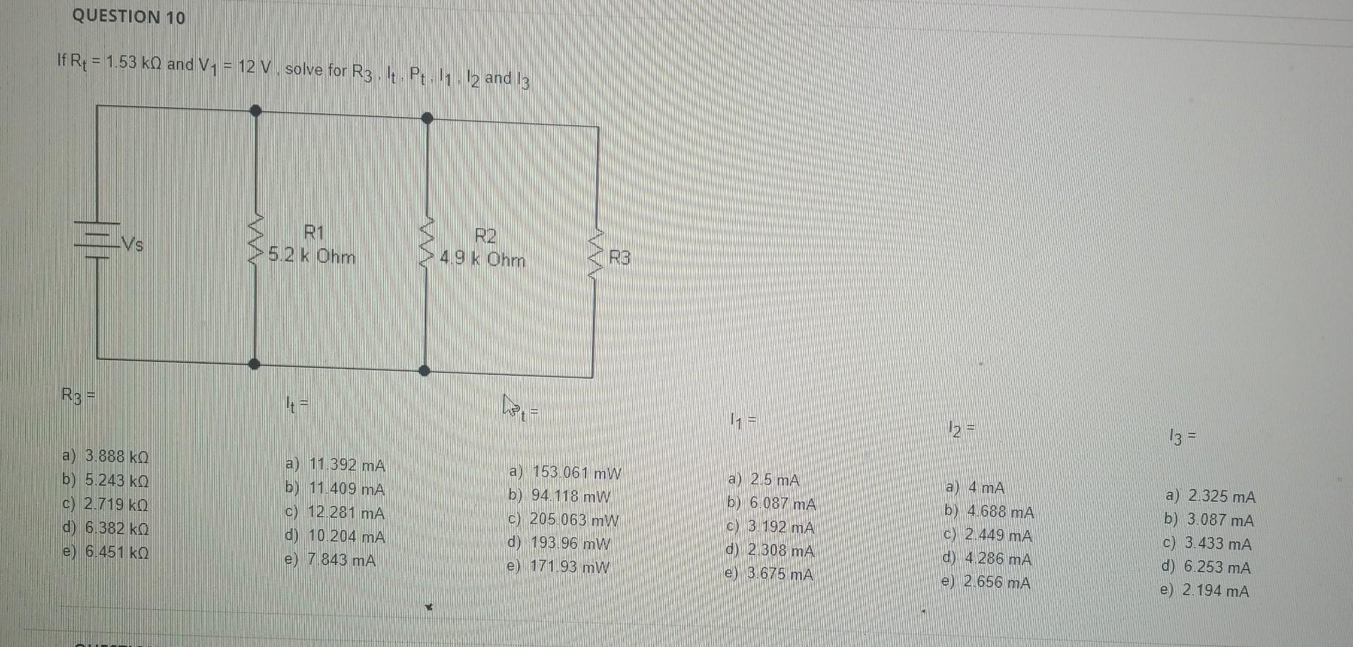 Solved If Rt=1.53kΩ and V1=12 V, solve for R3,It,Pt,I1,I2 | Chegg.com