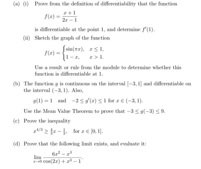 Solved (a) (i) Prove from the definition of | Chegg.com
