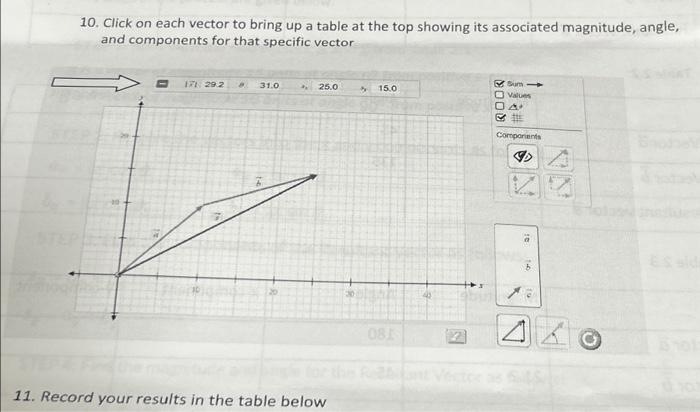 Solved 10. Click on each vector to bring up a table at the | Chegg.com