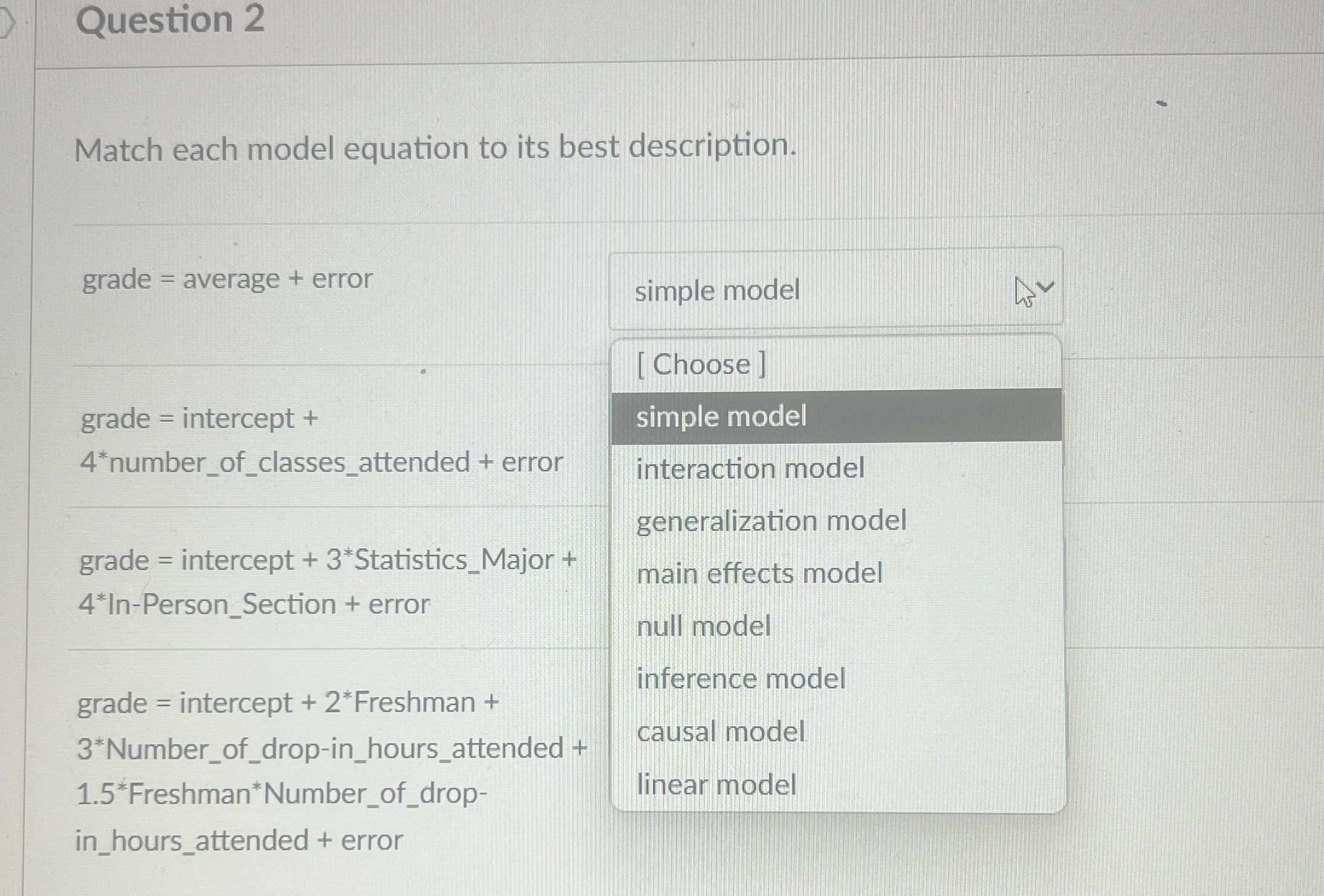 Solved by an EXPERT Question 2Match each model equation to its best | Chegg.com