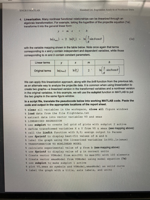 Handout L8. Regression Analysis of Nonlinear Data | Chegg.com