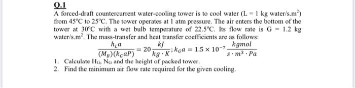 Solved 0.1 A forced-draft countercurrent water-cooling tower | Chegg.com