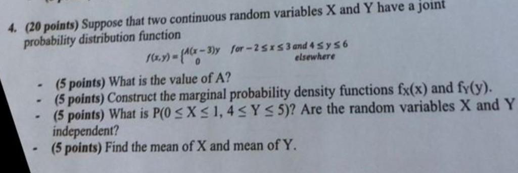 Solved (20 points) Suppose that two continuous random | Chegg.com