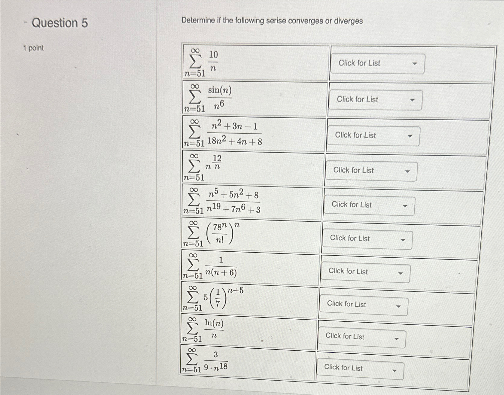 Solved Question 51 ﻿pointDetermine if the following serise | Chegg.com