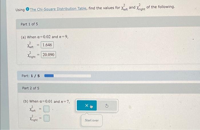 Solved Using 3the Chi Square Distribution Table Find The 5594