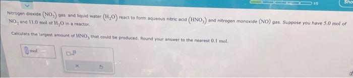 Solved Nitrogen dioxide (NO2) gas and liquid water (H2O) | Chegg.com