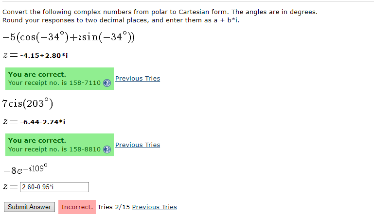 Solved Convert the following complex numbers from polar to | Chegg.com