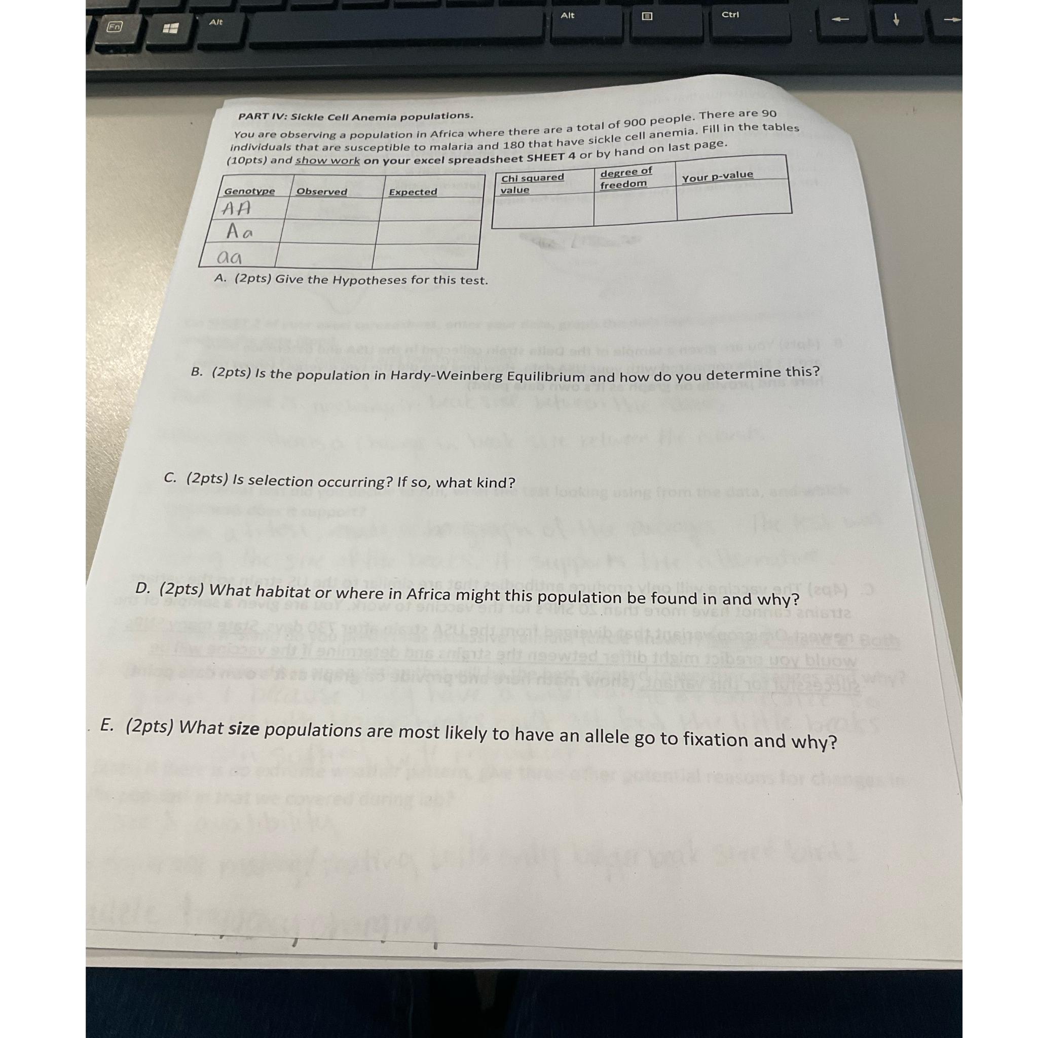 Solved PART IV: Sickle Cell Anemia populations.You are | Chegg.com