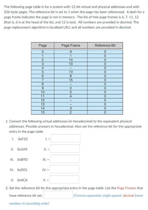 Solved The following page table is for a system with 12-bit | Chegg.com