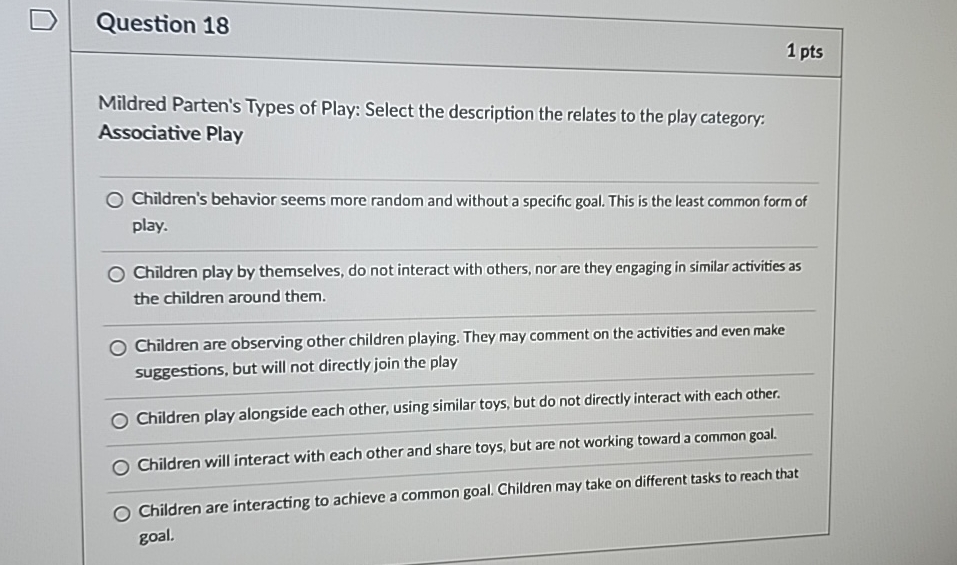 Solved Question 181 ﻿ptsMildred Parten's Types of Play: | Chegg.com