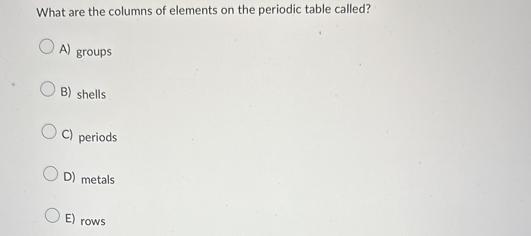 Solved What are the columns of elements on the periodic | Chegg.com